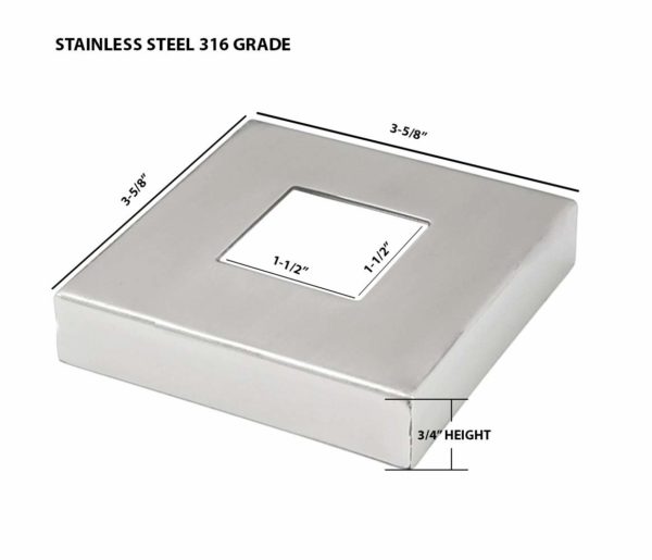 Stainless Steel 316 Grade 3-5/8″ x 3-5/8″ Base Flange Cover for 1-1/2 ...