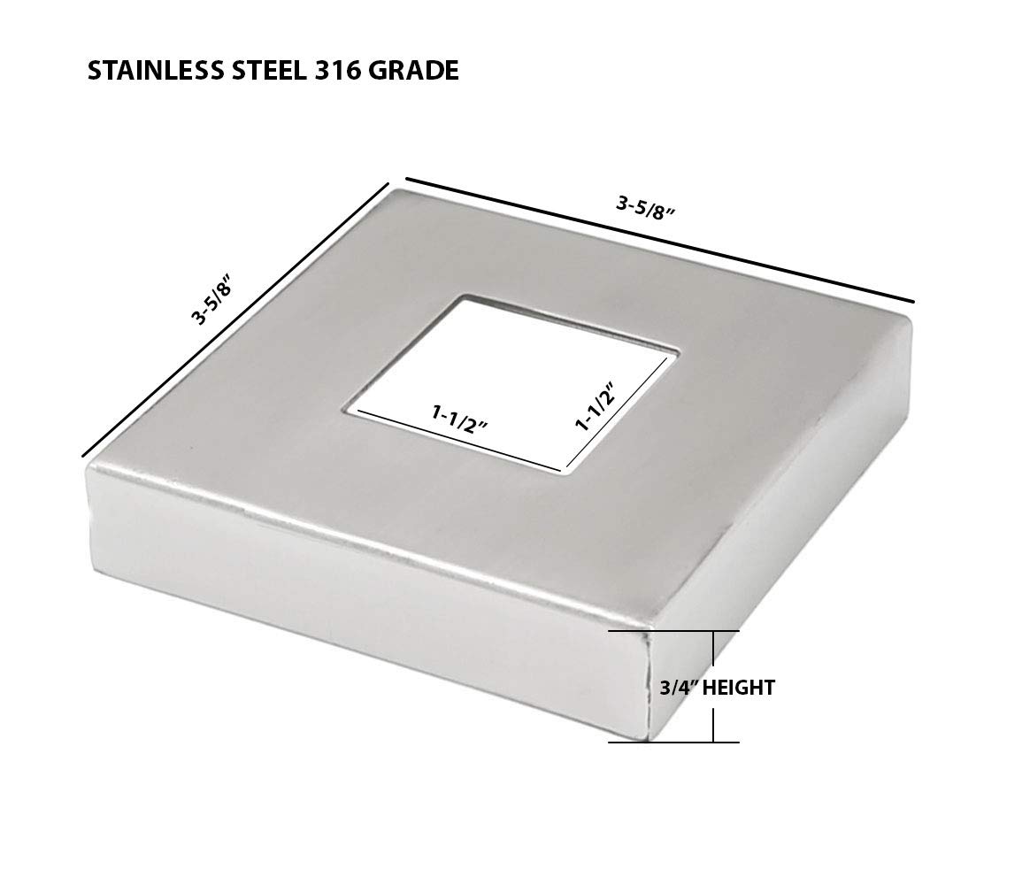Stainless Steel 316 Grade 3-5/8″ x 3-5/8″ Base Flange Cover for 1-1/2 ...