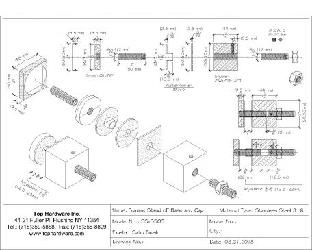 Stainless Steel 316 Grade 2″ x 2″ Heavy Duty Square Standoff 1-3/4 ...