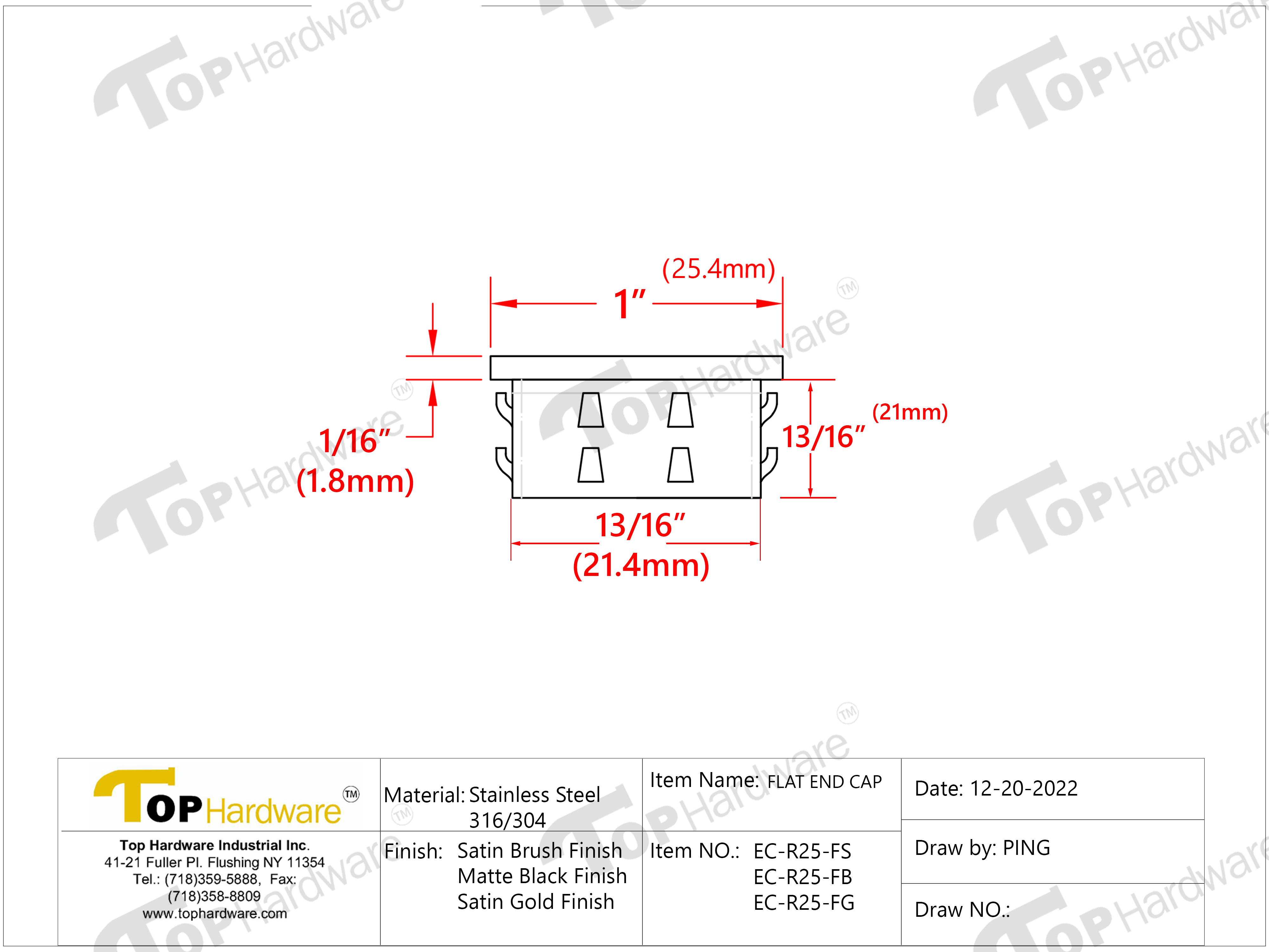 (EC-R25/38/42/50-F_) Stainless Steel Flat End Cap (Round) – Top Hardware