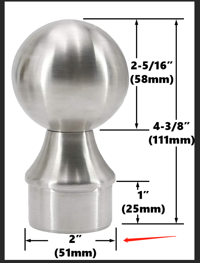 Ball End Cap for 2″ OD Tube – Top Hardware