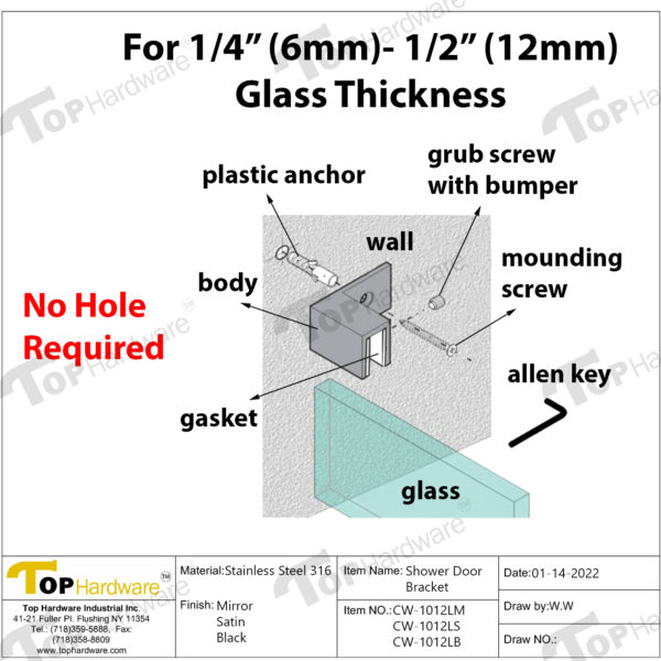 “Sleeve Over” Glass Clamp – Top Hardware