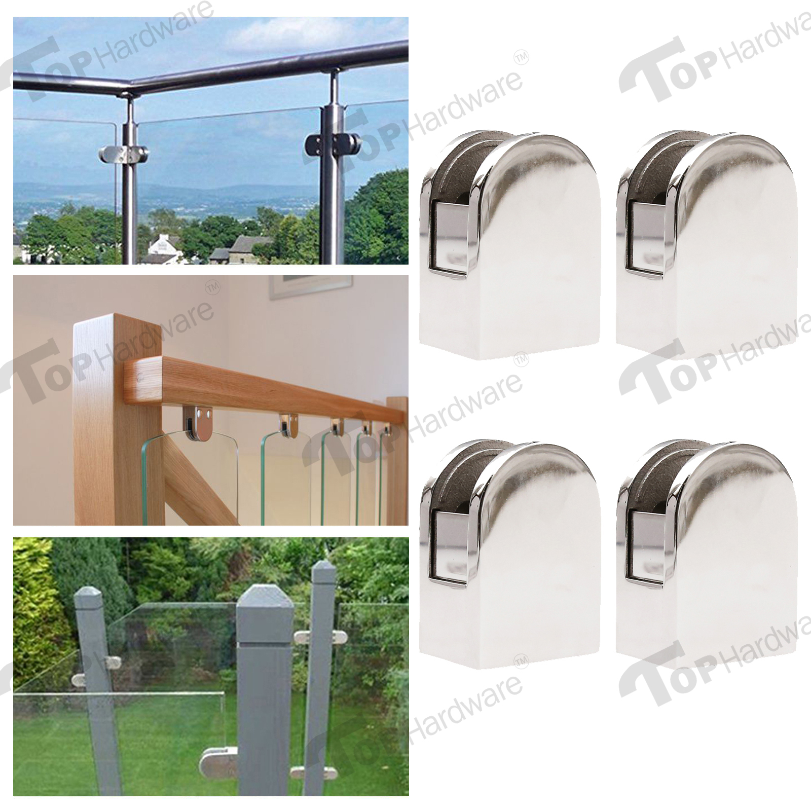 (GC-064)Stainless Steel 316 Grade Heavy Duty Flat Back Glass Clamp 64 x ...