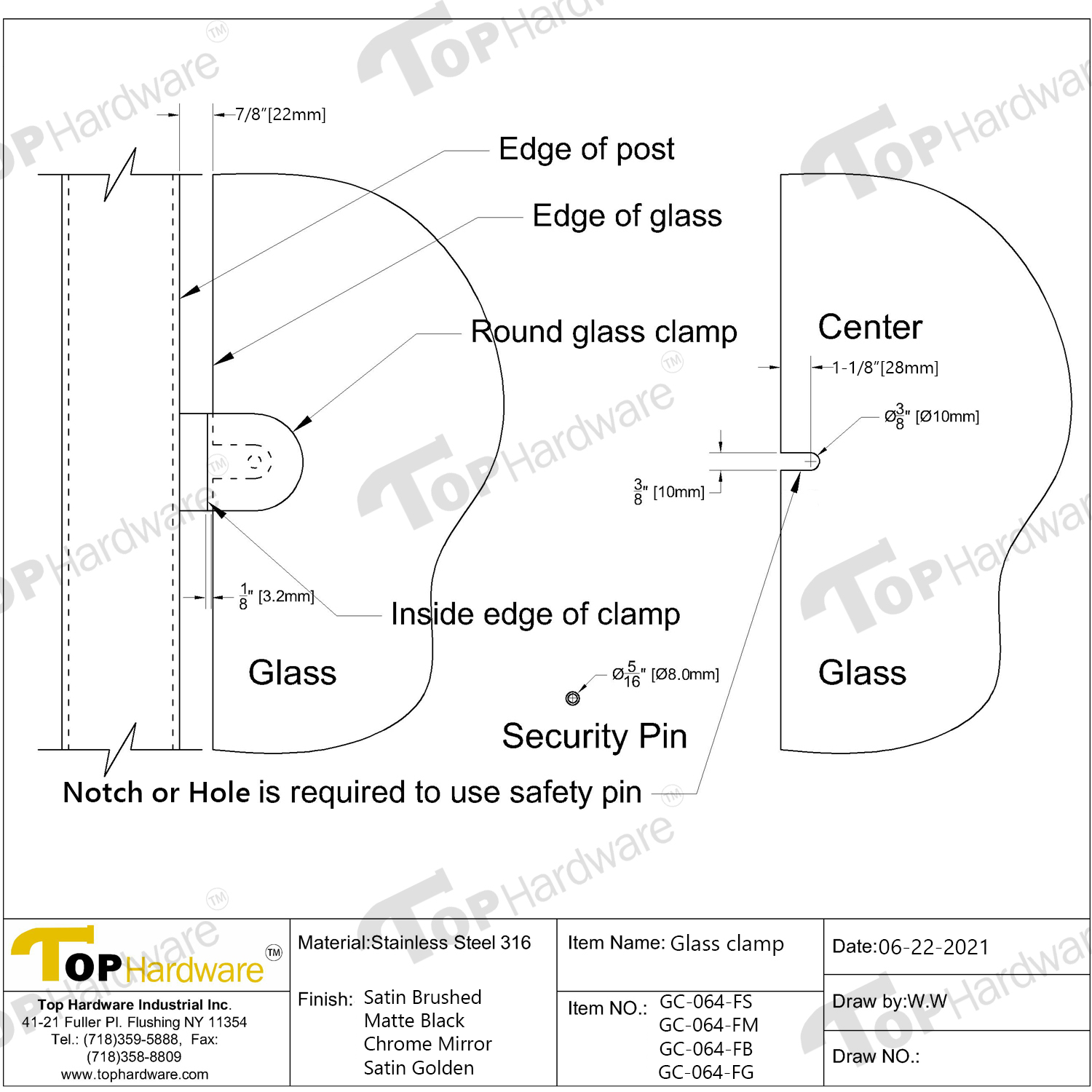 (GC-064-F_) Stainless Steel 316 Grade Heavy Duty Flat Back Glass Clamp ...