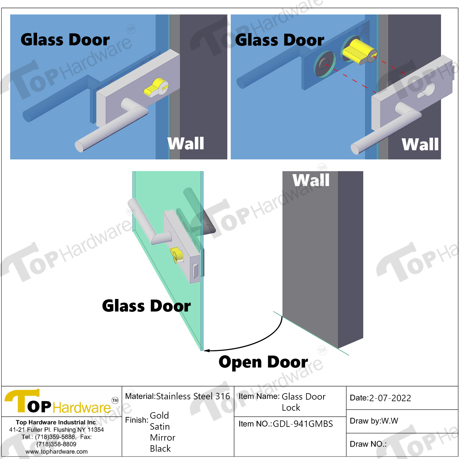 (GDL-941/2_) Clear Anodized Glass Mounted Latch with Lock and Thumb ...