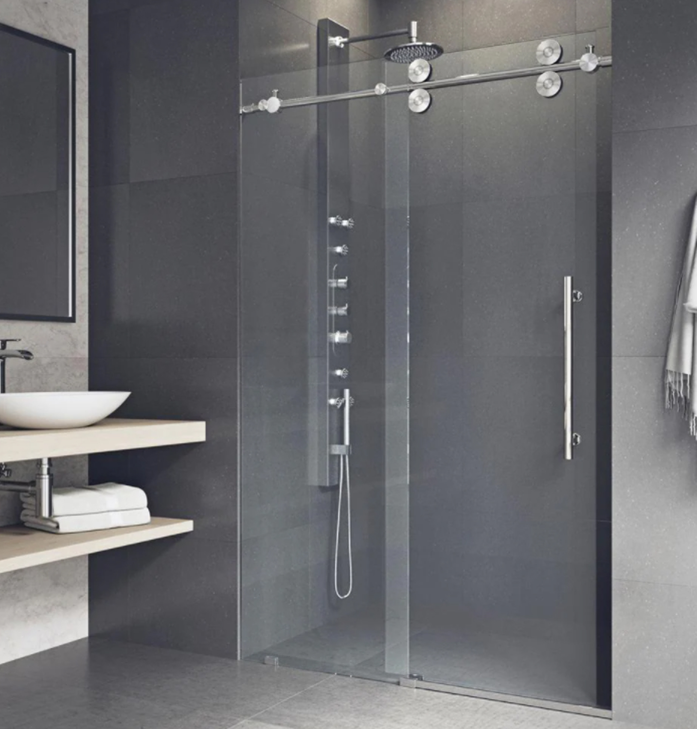 Sliding Glass Shower Door System With Round Track ( SLI-55RD_ ) – Top ...
