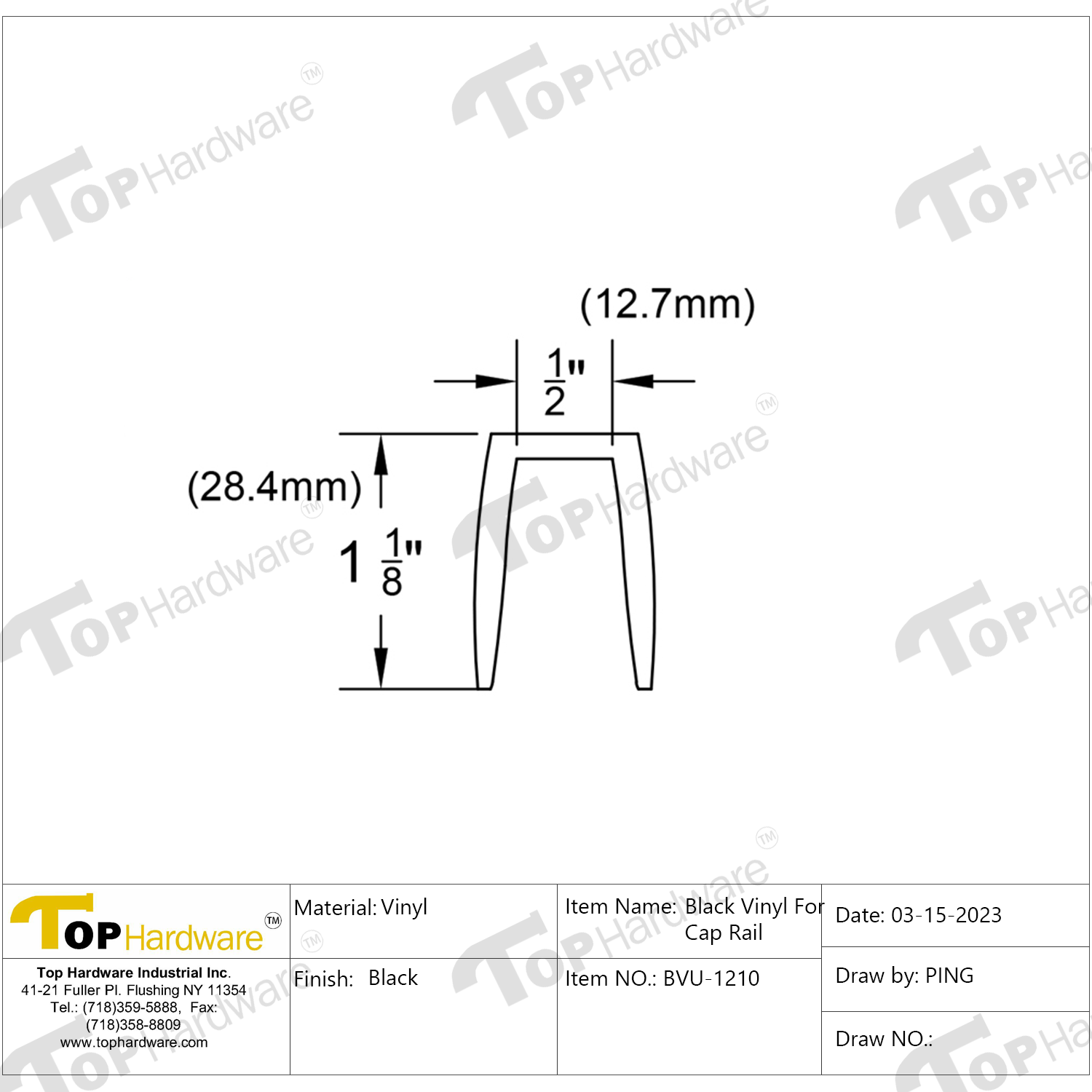 (BVU-1210) Black Vinyl For Cap Rail – Top Hardware