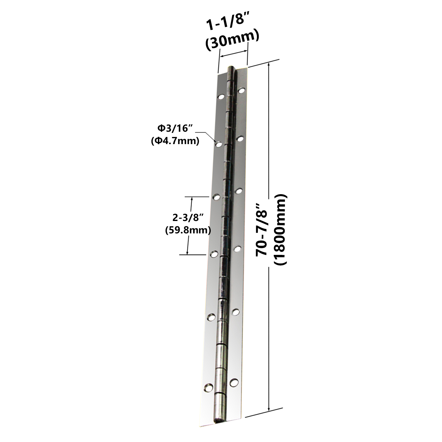 (PH180030M) Piano Hinge w/ 12-Hole, 70-7/8″[1800mm] x 1-1/8″[30mm ...